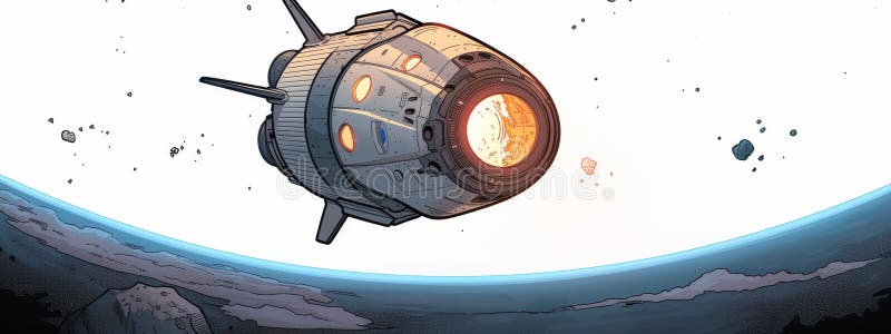 An Illustration of a Hovering Spaceship Emitting a Brilliant Side Light ...