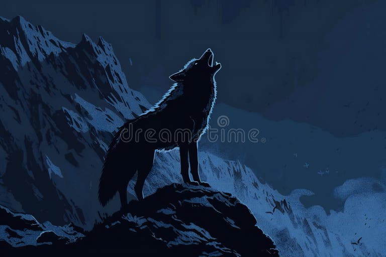 Illustration of a Howling Wolf on a Rock in the Mountains Stock ...