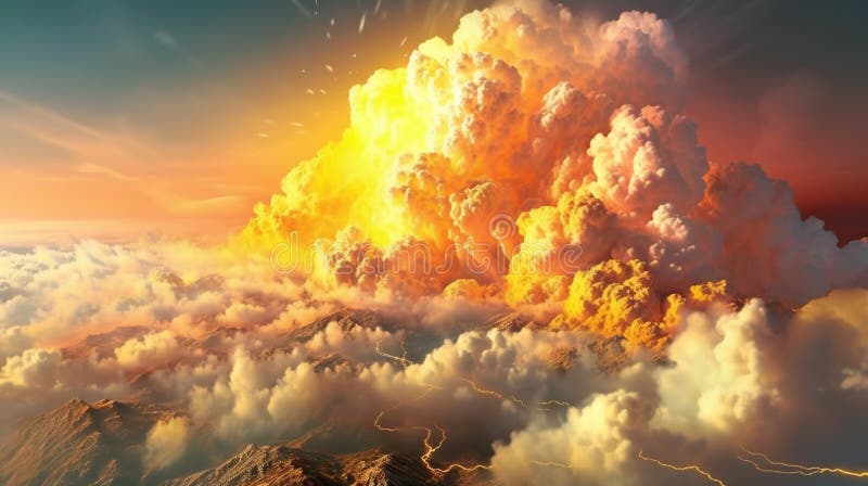 Huge Cloud Explosion with Smoke and Fire Stock Illustration ...