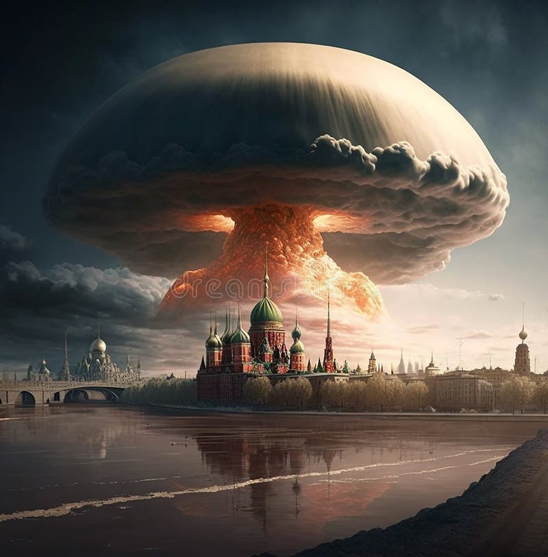 Illustration of Huge Nuclear Bomb Explosion Over Moscow City ...