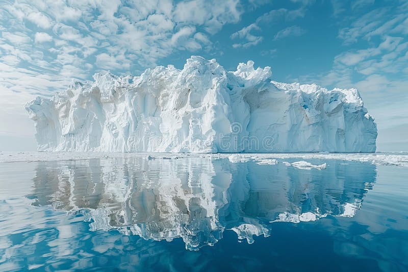 Illustration of Huge White Ice Wall Reflects in the Water of the Arctic ...