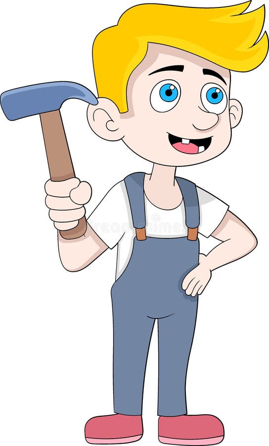 Illustration of Human Activity, Carpenter Boy Carrying a Hammer for ...