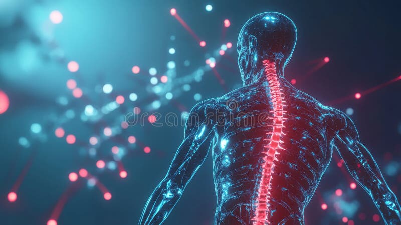 An Illustration of the Human Body in 3D, Emphasizing the Skeletal and ...