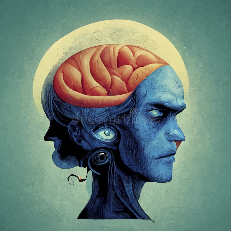 Illustration of the Human Brain. Blue 2d Illustration of the Human ...