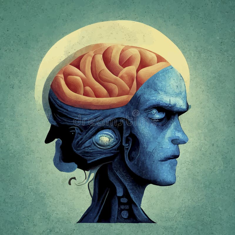 Illustration of the Human Brain. Blue 2d Illustration of the Human ...