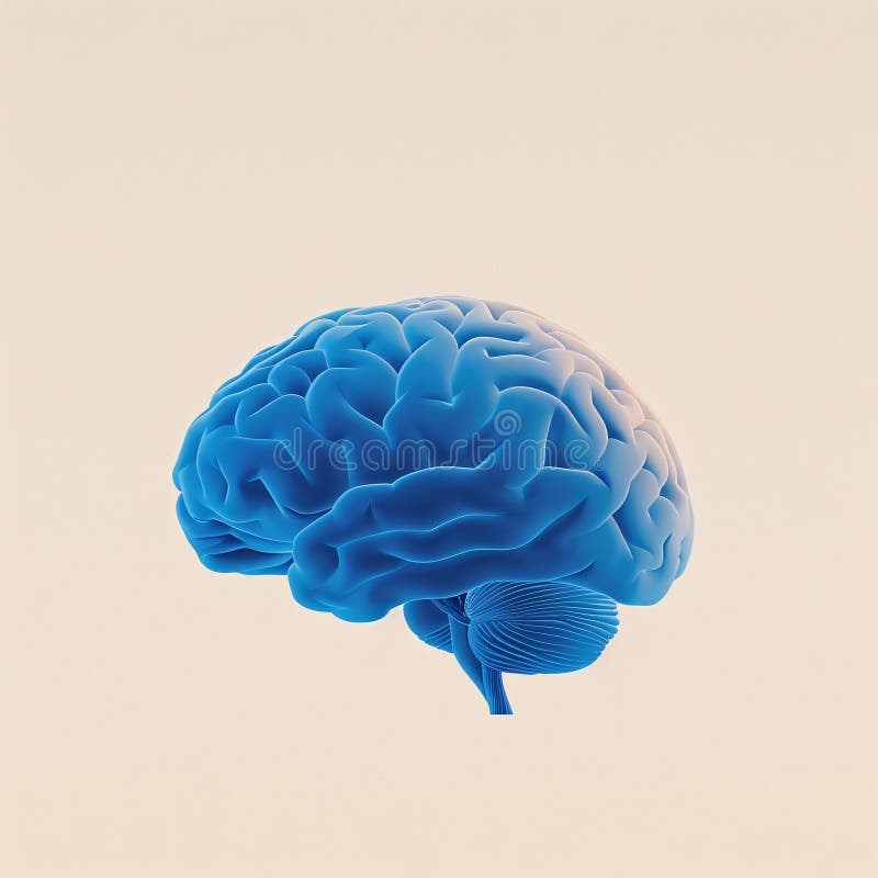 Illustration of a Human Brain in Blue Shades on a Neutral Background ...