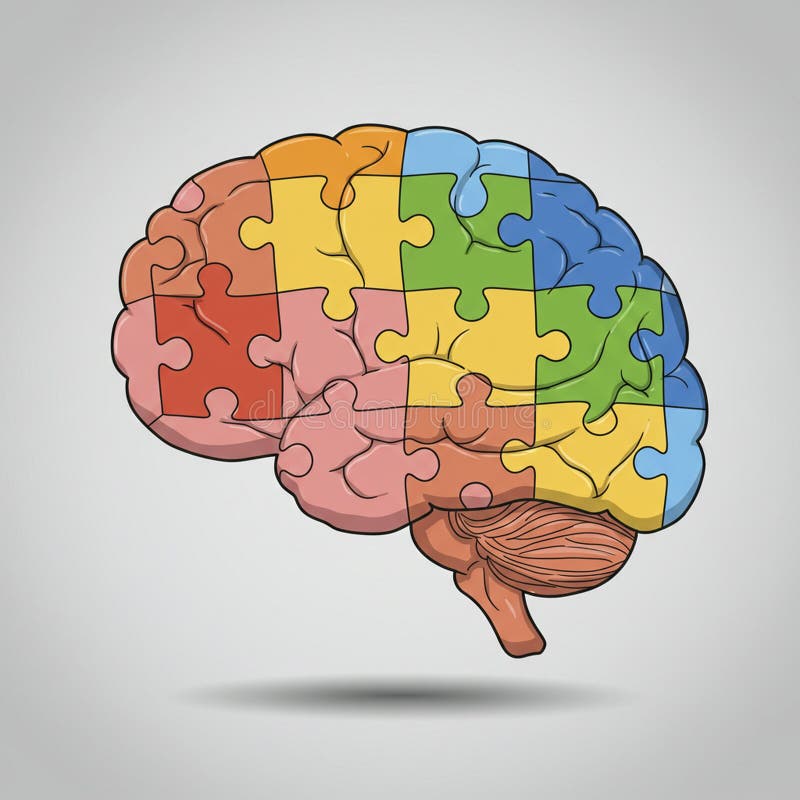 Illustration of a Human Brain Composed of Interlocking Puzzle Pieces in ...