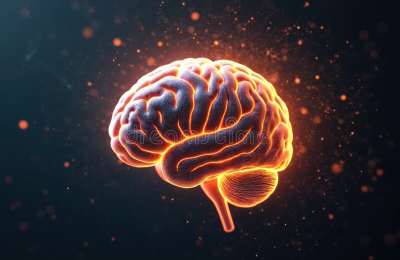 Illustration of Human Brain with Glowing Neural Connections Emphasizes ...