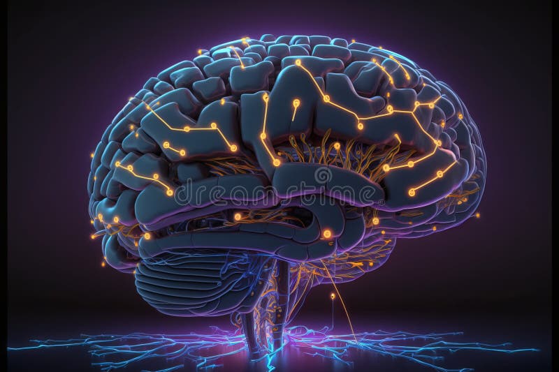 Illustration of Human Brain with Impulses of Neurons, Generative AI ...