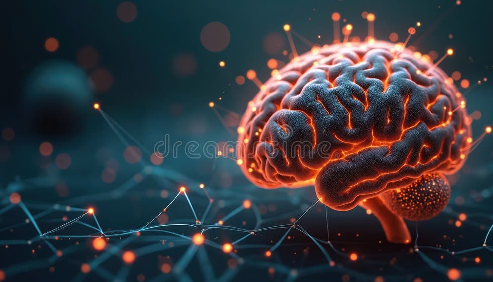 Illustration of Human Brain with Interconnected Nodes Lines. Neural ...