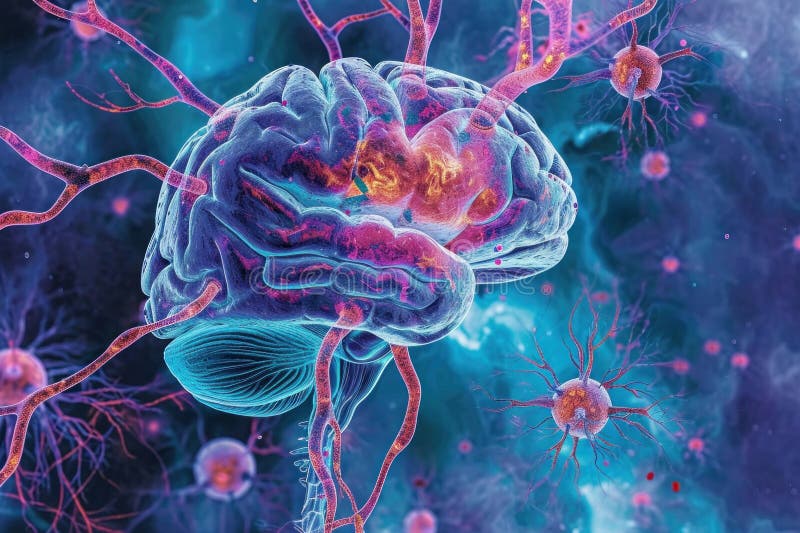 Illustration of the Human Brain and Neurons Stock Image - Image of ...