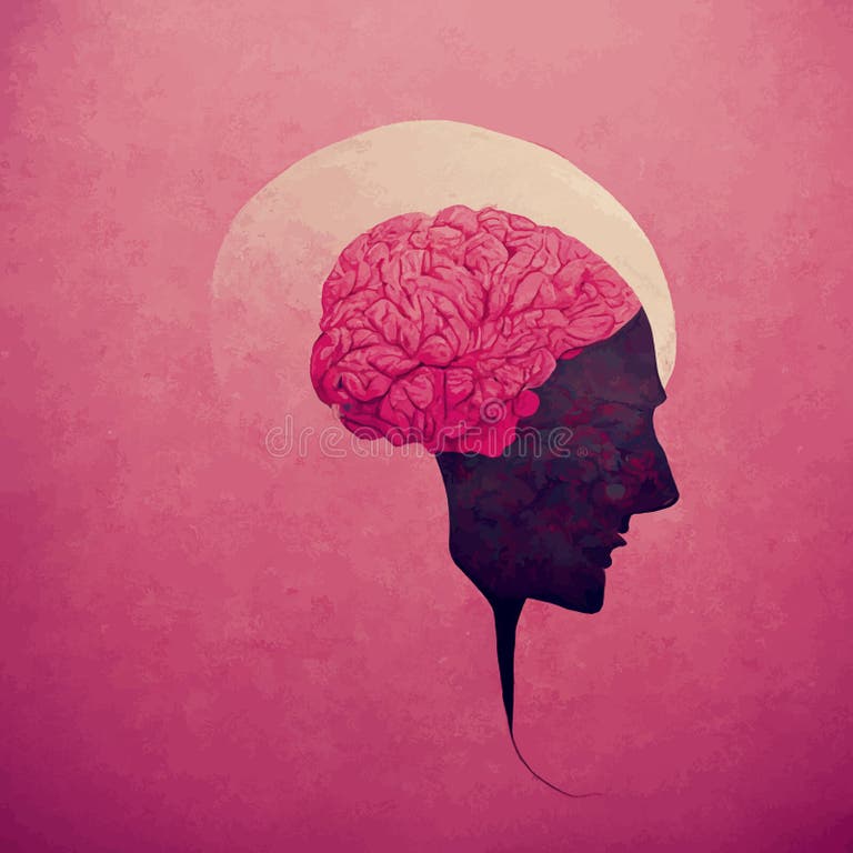 Illustration of the Human Brain. Pink 2d Illustration of the Human ...