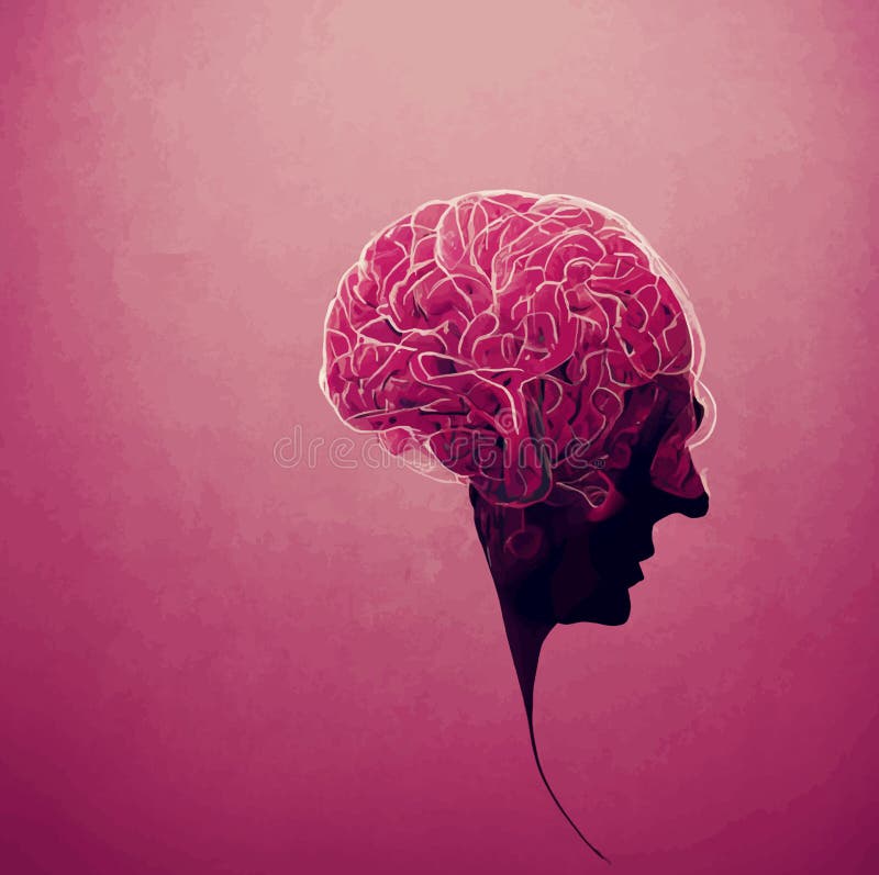 Illustration of the Human Brain. Pink 2d Illustration of the Human ...