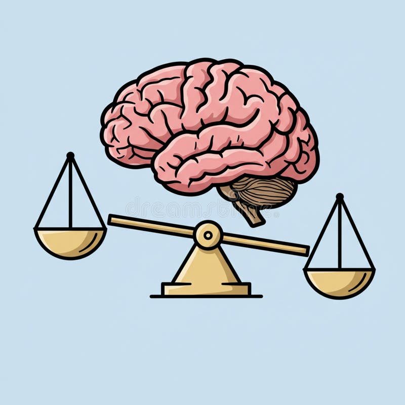 Illustration of a Human Brain Placed on a Tilted Balance Scale. the ...