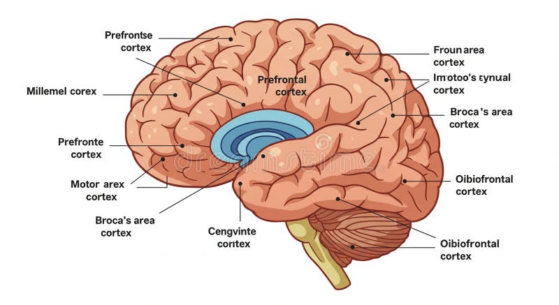 Illustration of a Human Brain S Left Hemisphere with Various Labeled ...