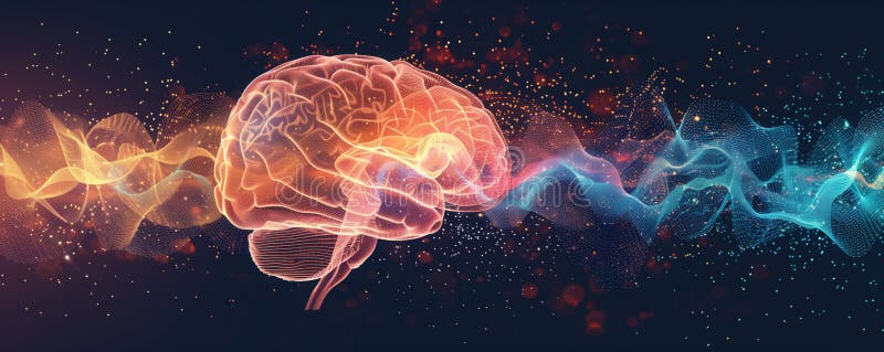 Illustration of Human Brain with Sound Waves Pattern Stock Photo ...