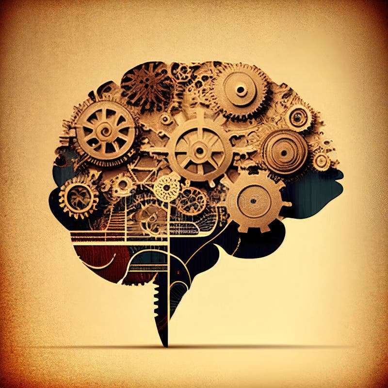 Collage Illustration of the Brain Represented As Mechanical Cogs Stock ...