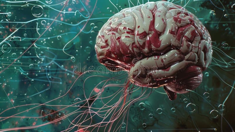 An Illustration of a Human Brain with Wires Connecting To a Digital ...
