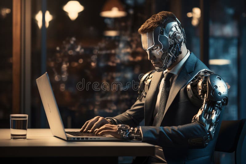 A Human Cyborg Businessman on a Laptop Symbolizing the Future of ...