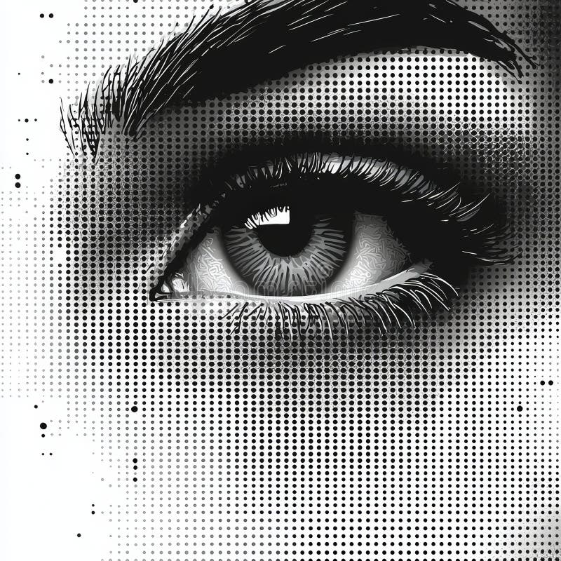 Illustration of a Human Eye Using Halftone and Line Drawing Techniques ...