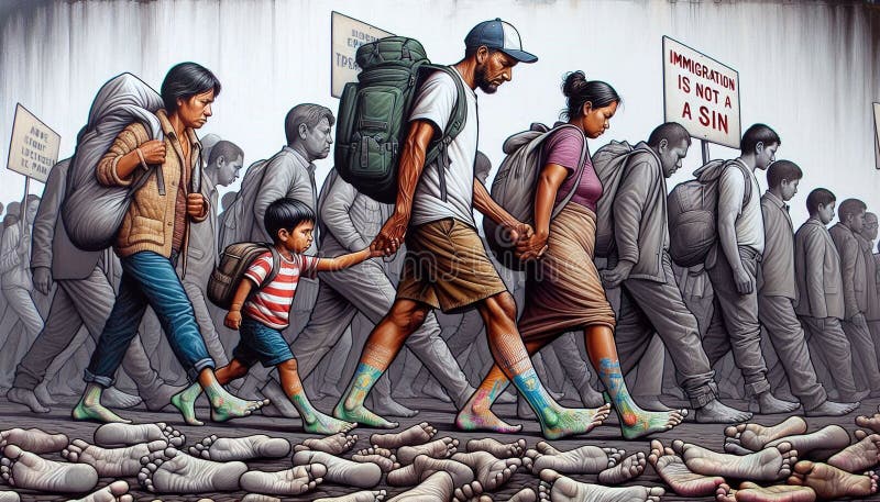 Illustration of Migrants Families with Children Looking for a Better ...