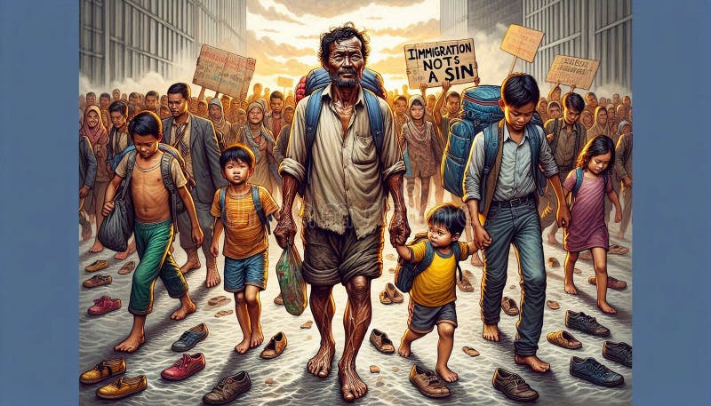 Illustration of Migrants Families with Children Looking for a Better ...