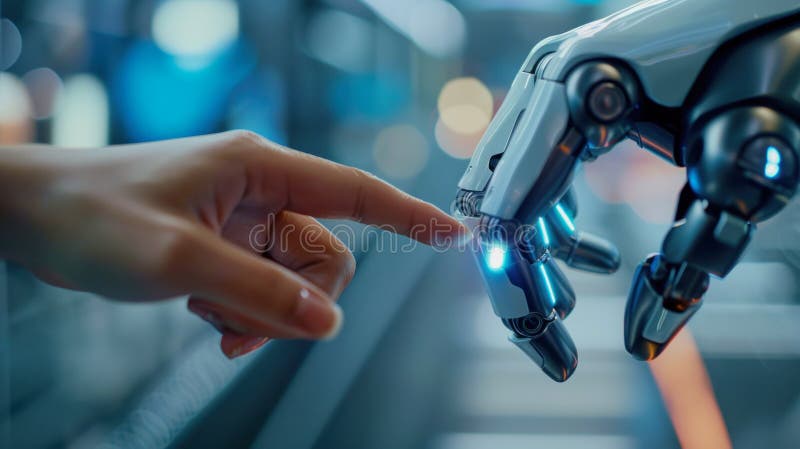 Illustration of a Human Finger Touching the Finger of a Metallic Robot ...
