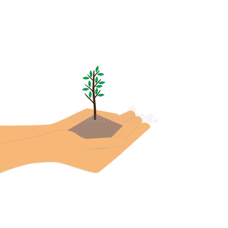 Illustration of Human Hand Holding Green Small Tree Stock Illustration ...
