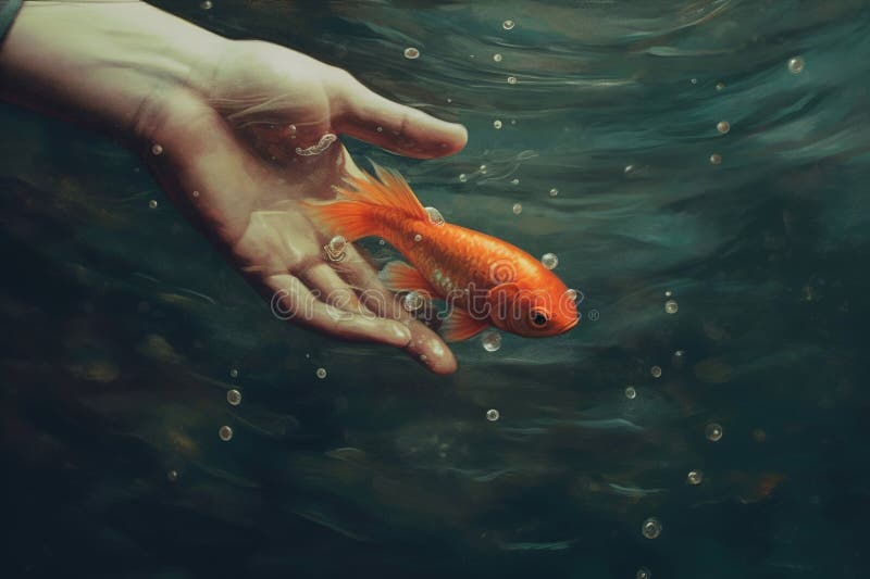 Illustration of a Human Hand is Picking Up a Fish from, Generative Ai ...