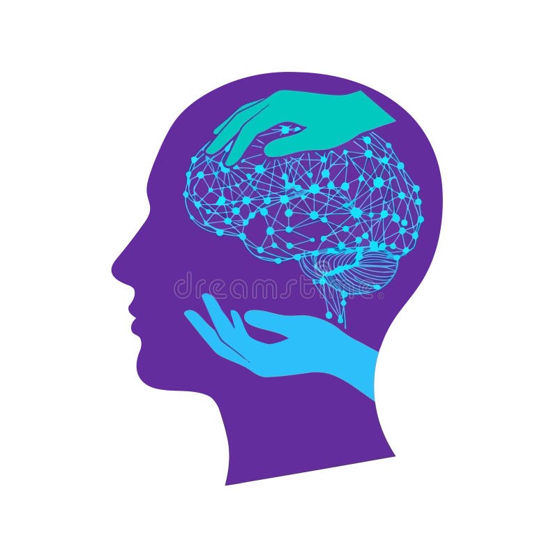 Illustration of a Human Head with Hands Supporting a Brain ...