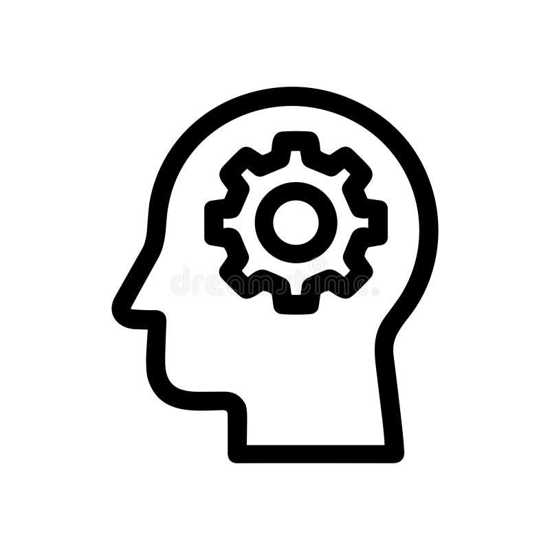 Minimalist Outline Head with Gear Inside Thinking Process Line Icon ...
