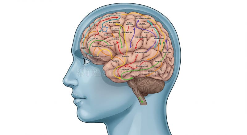 Illustration of a Human Head in Profile View, Highlighting the Brain ...