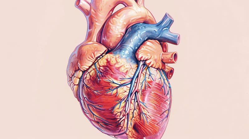 Illustration of Human Heart Showing Chambers and Valves with Detailed ...