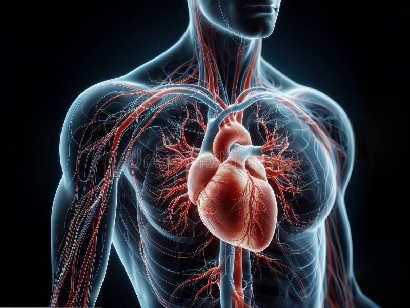 Illustration of the Human Heart with Vessels in the Human Body. Stock ...