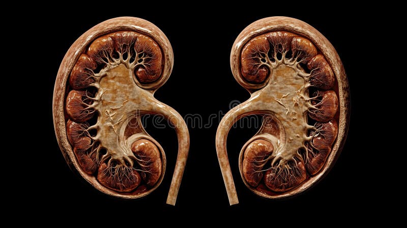 Illustration of Human Kidneys with Detailed Nephron Structures – High ...
