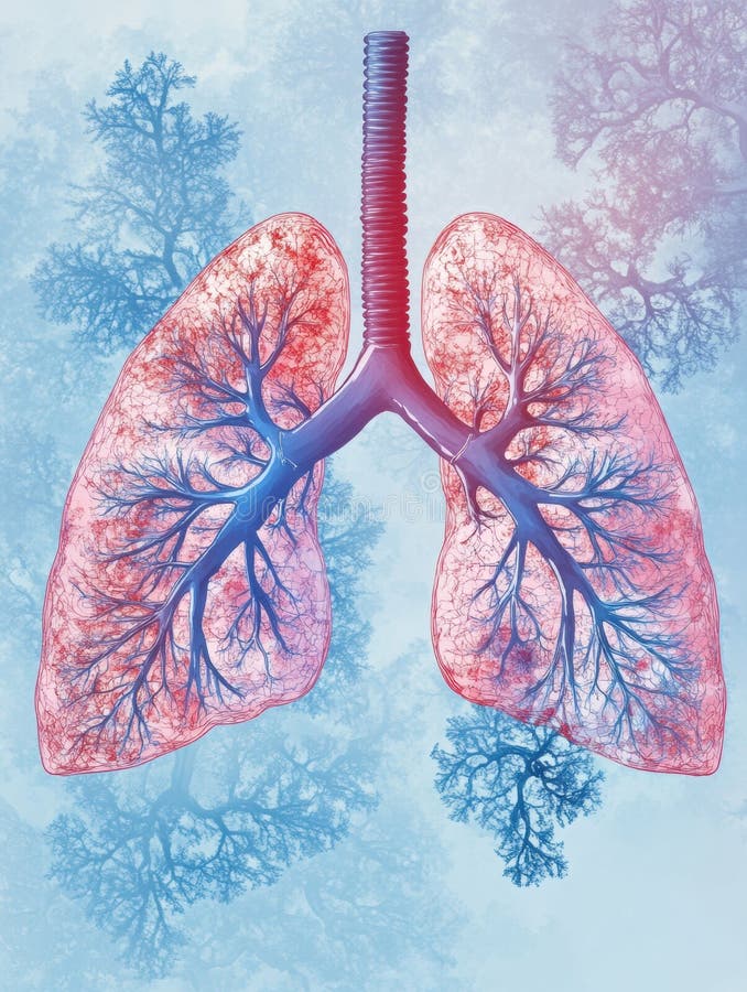 Illustration of Human Lungs Showing Detailed Vascular Structure in a ...