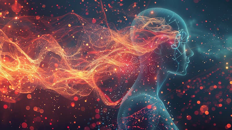 Illustration of a Human Profile with Abstract Neural Connections and ...