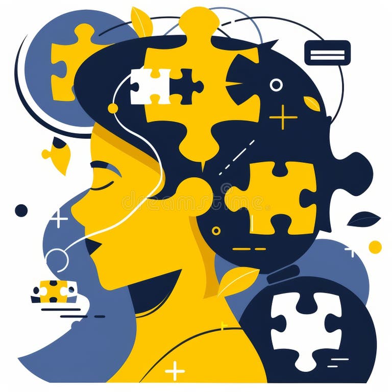 Illustration of a Human Profile Filled with Jigsaw Puzzle Pieces ...