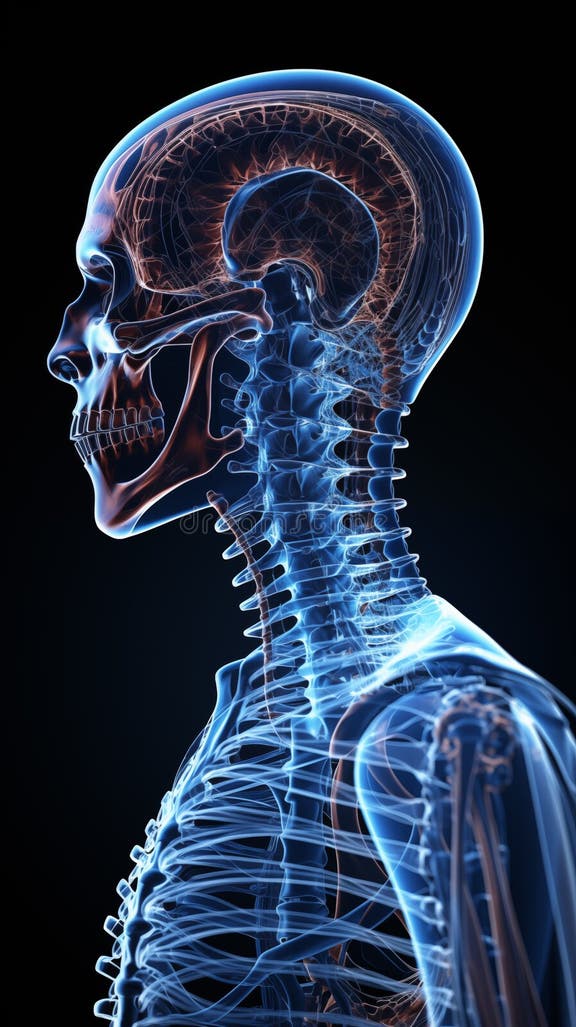 Human Skeleton in Blue Rays Stock Illustration - Illustration of neck ...