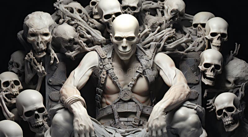 A Human Skeleton in a Room with Many Skulls Stock Illustration ...