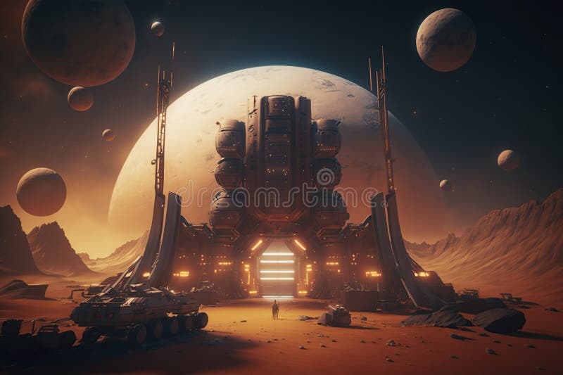 Illustration, a Human Space Base on an Unknown Planet, Generative Ai ...