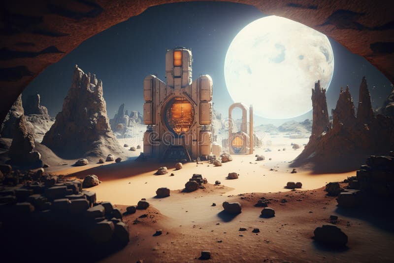 Illustration, a Human Space Base on an Unknown Planet, Generative Ai ...
