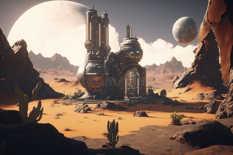 Illustration, a Human Space Base on an Unknown Planet, Generative Ai ...