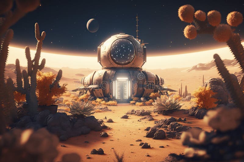 Illustration, a Human Space Base on an Unknown Planet, Generative Ai ...