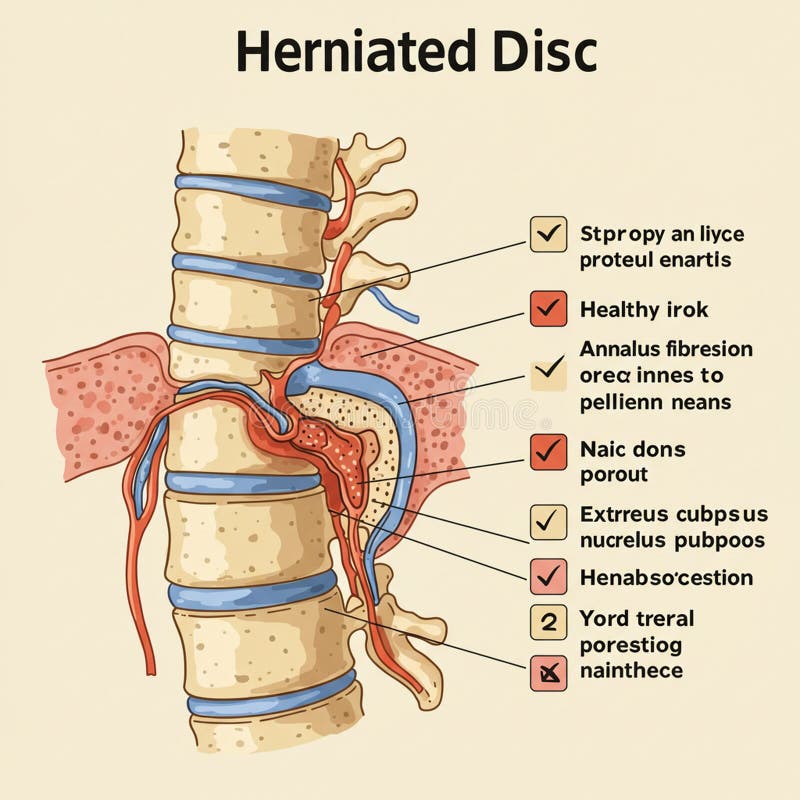 Illustration of a Human Spinal Column Section, Highlighting a Herniated ...
