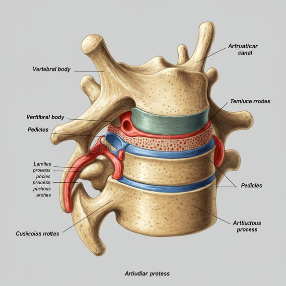 Illustration of a Human Vertebral Column Section. Features Vertebral ...