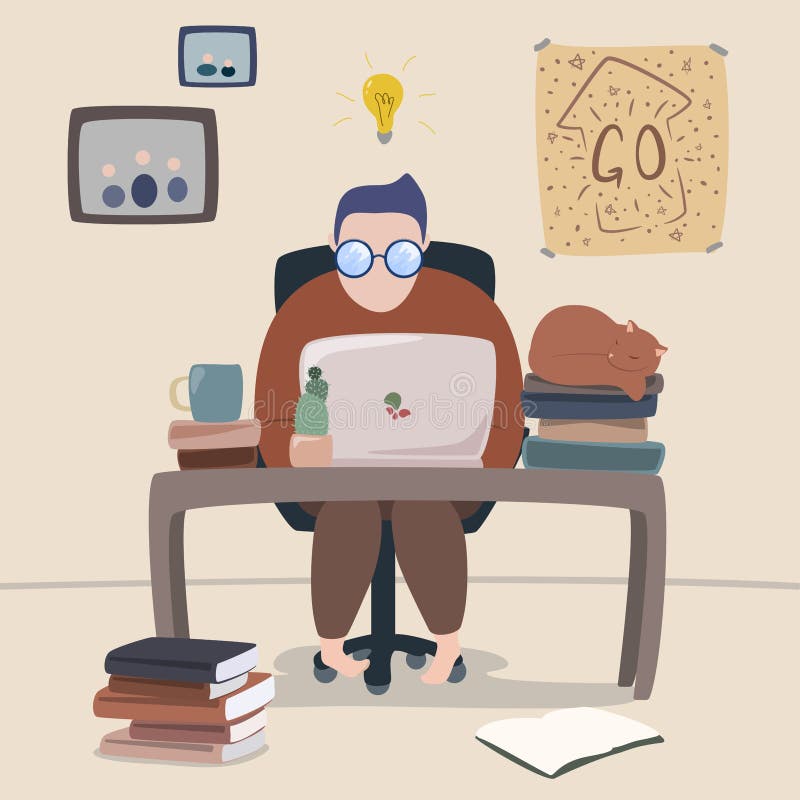 Illustration of Human Working on Laptop Stock Vector - Illustration of ...