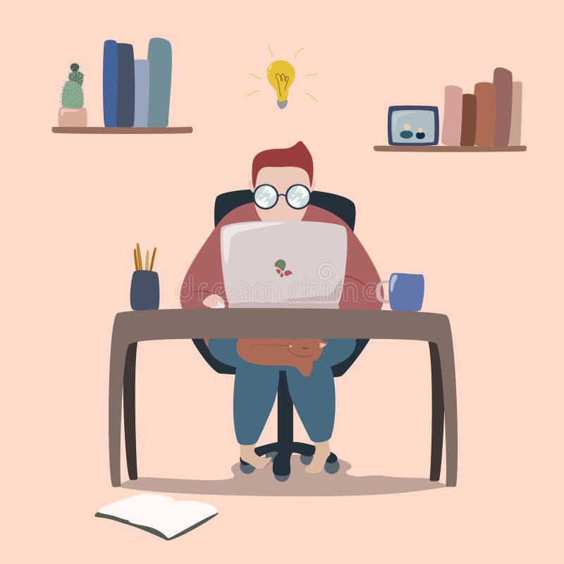 Illustration of Human Working on Laptop Stock Vector - Illustration of ...