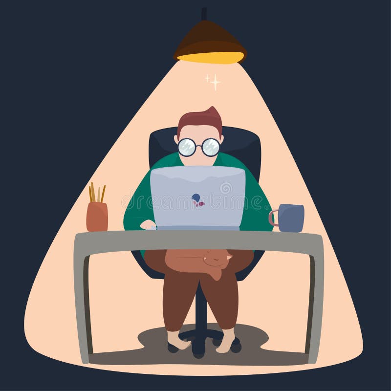 Illustration of Human Working on Laptop Stock Vector - Illustration of ...