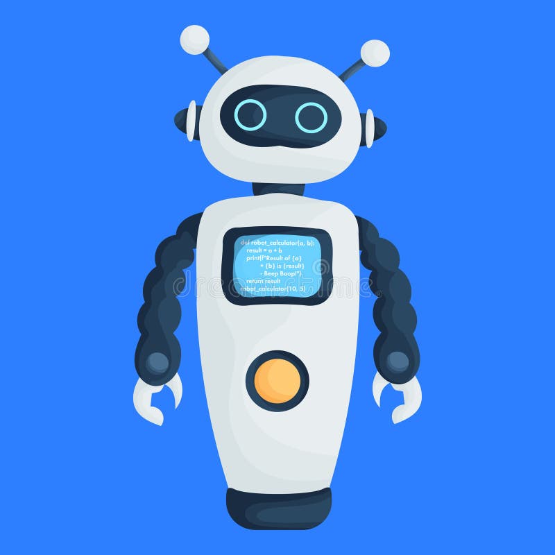 Illustration of a Humanoid Robot with a Digital Screen Displaying Code ...